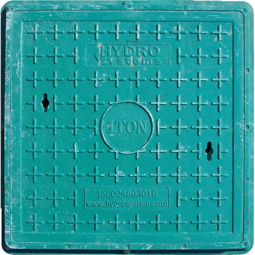 Capac canalizare plastic patrat, 500x500, 1t - VERDE - 500x500